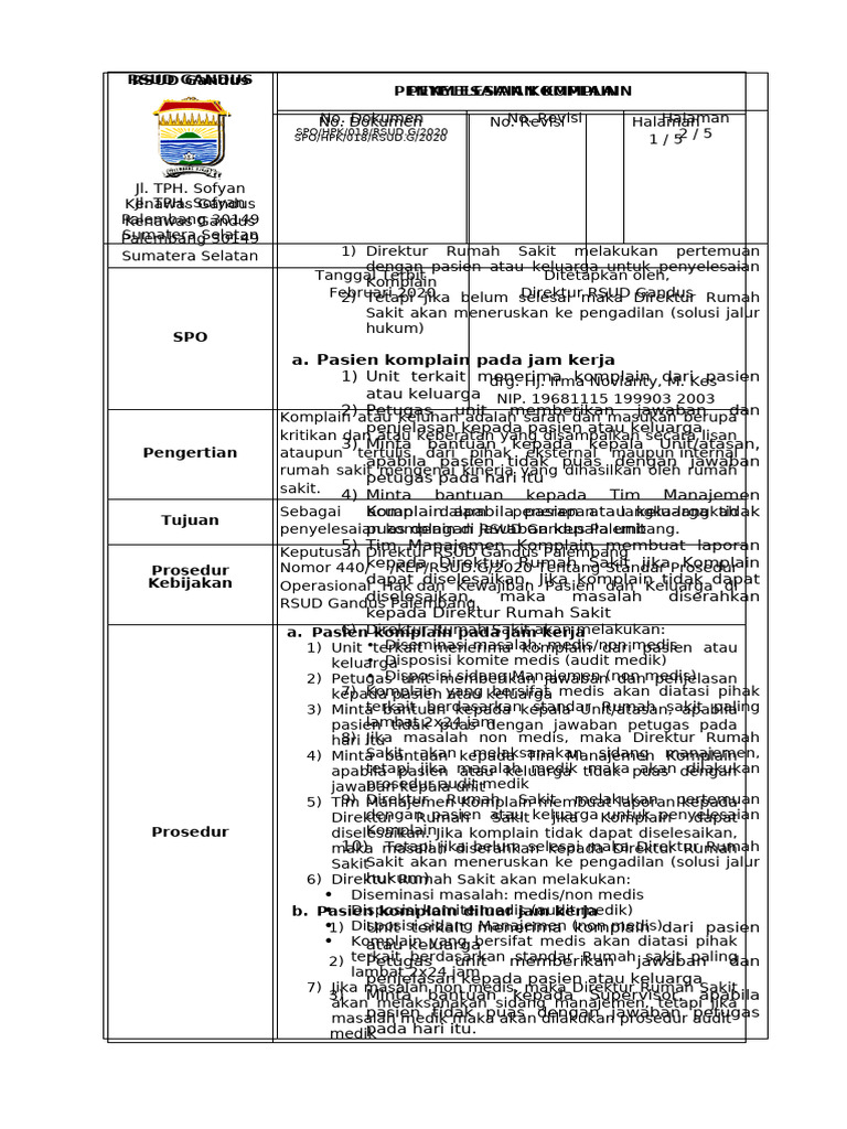 E.p.3. Spo Penyelesaian Komplain | PDF