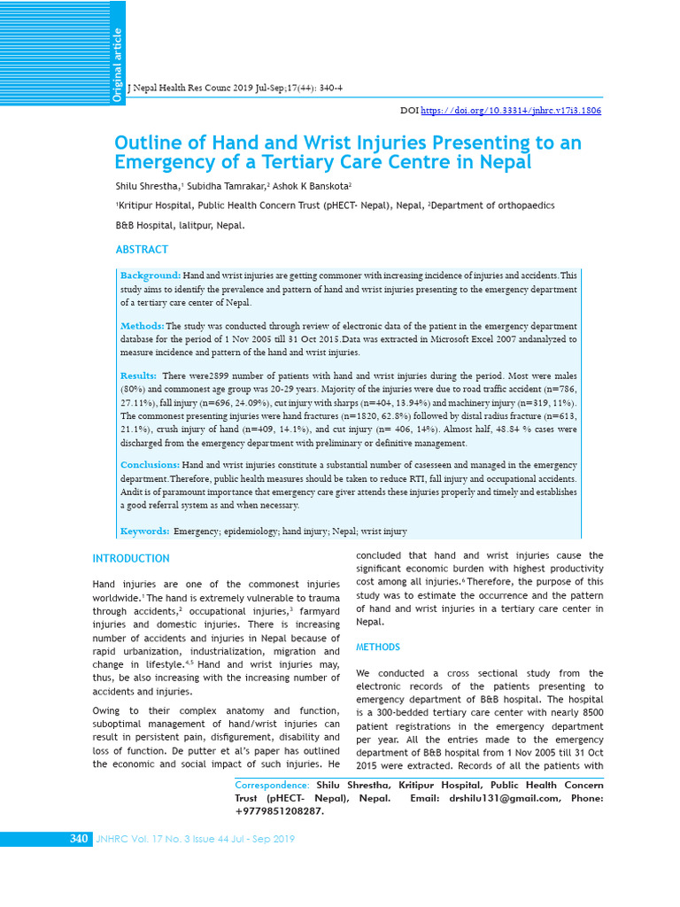 Outline of Hand Injuries | PDF | Hand | Emergency Department
