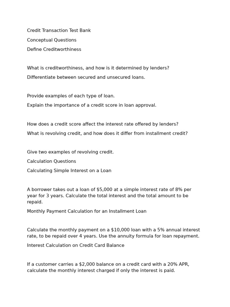 Credit Transaction Test Bank | PDF