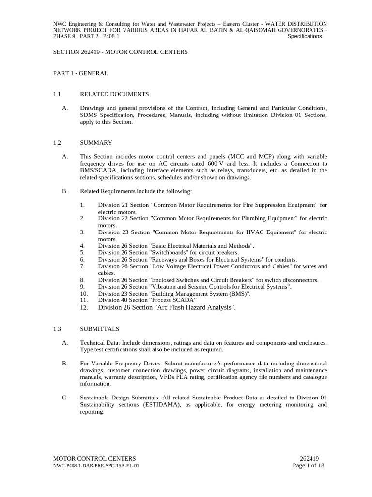 SPC - 01 - Sec-262419 - Motor-Control Centers | PDF | Fuse (Electrical ...