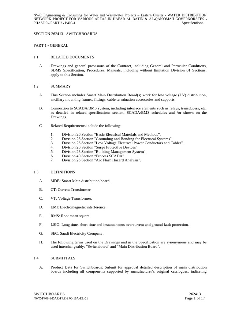 SPC - 01 - Sec-262413 - Switchboards | PDF | Fuse (Electrical ...