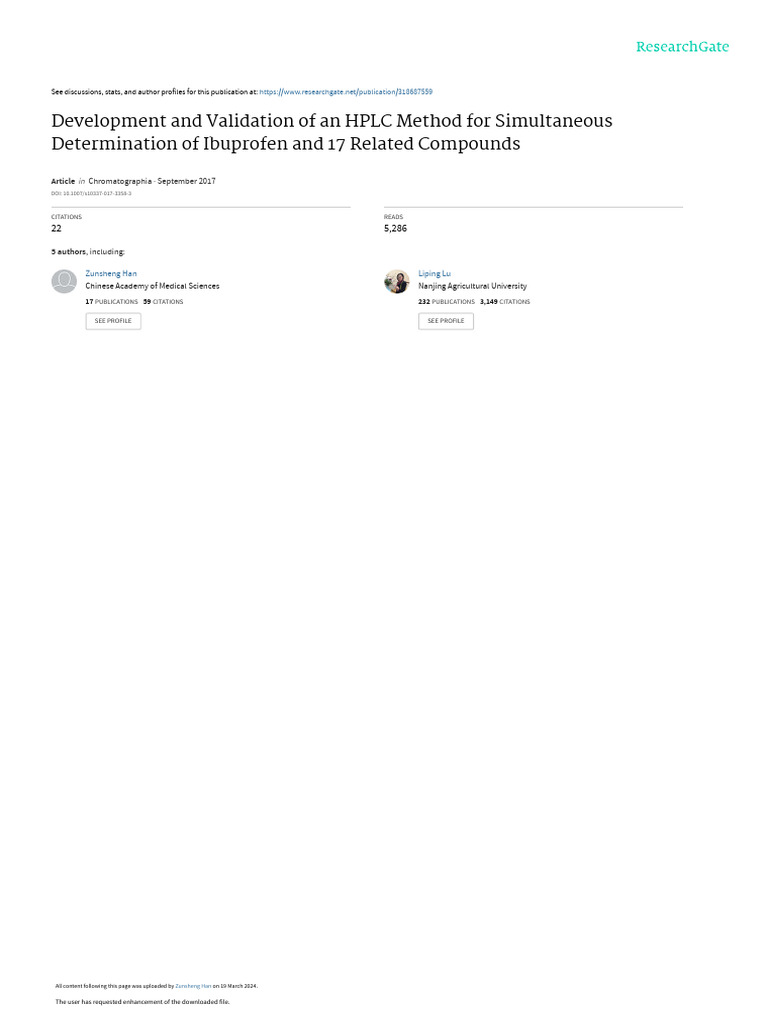 Development and Validation of An HPLC Method For Simultaneous Determination of Ibuprofen and 17 ...