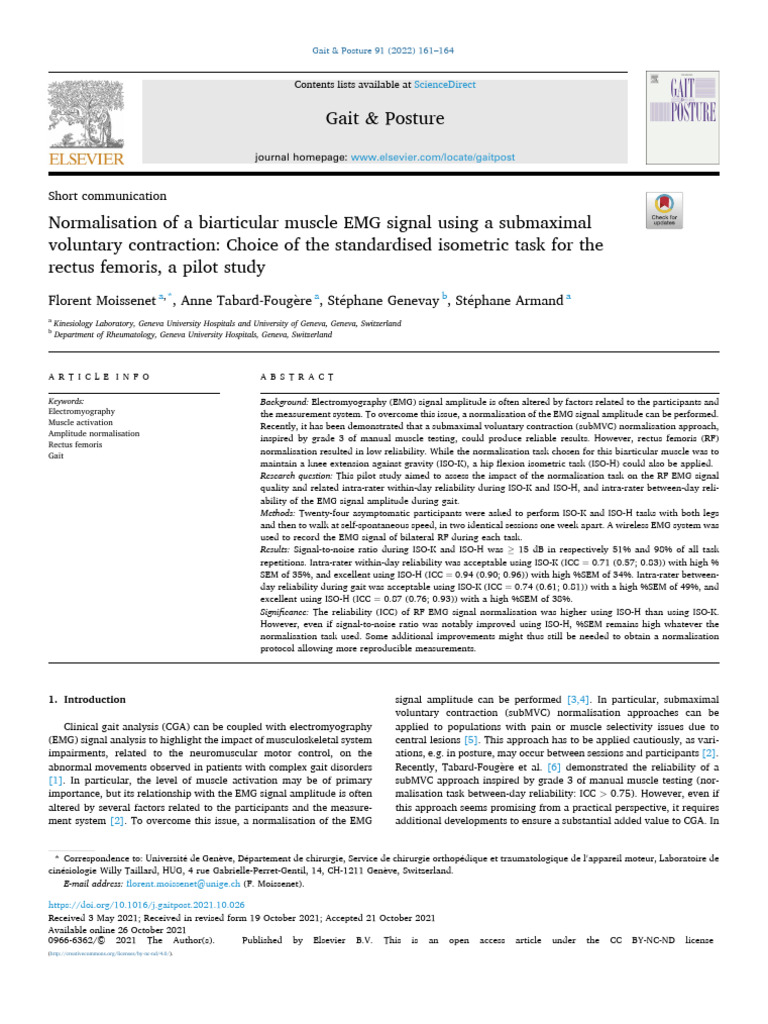 Normalisation of A Biarticular Muscle EMG Signal Using A Submaxim ...