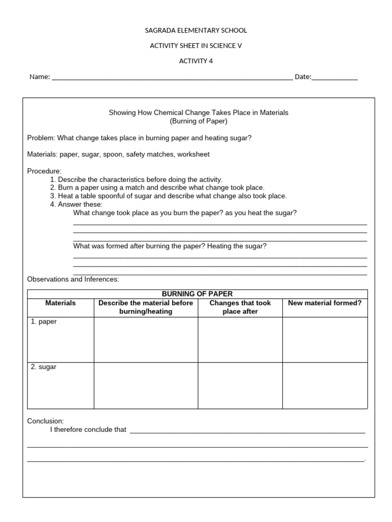 Activity Sheets in Science q1w3 | PDF | Water | Paper