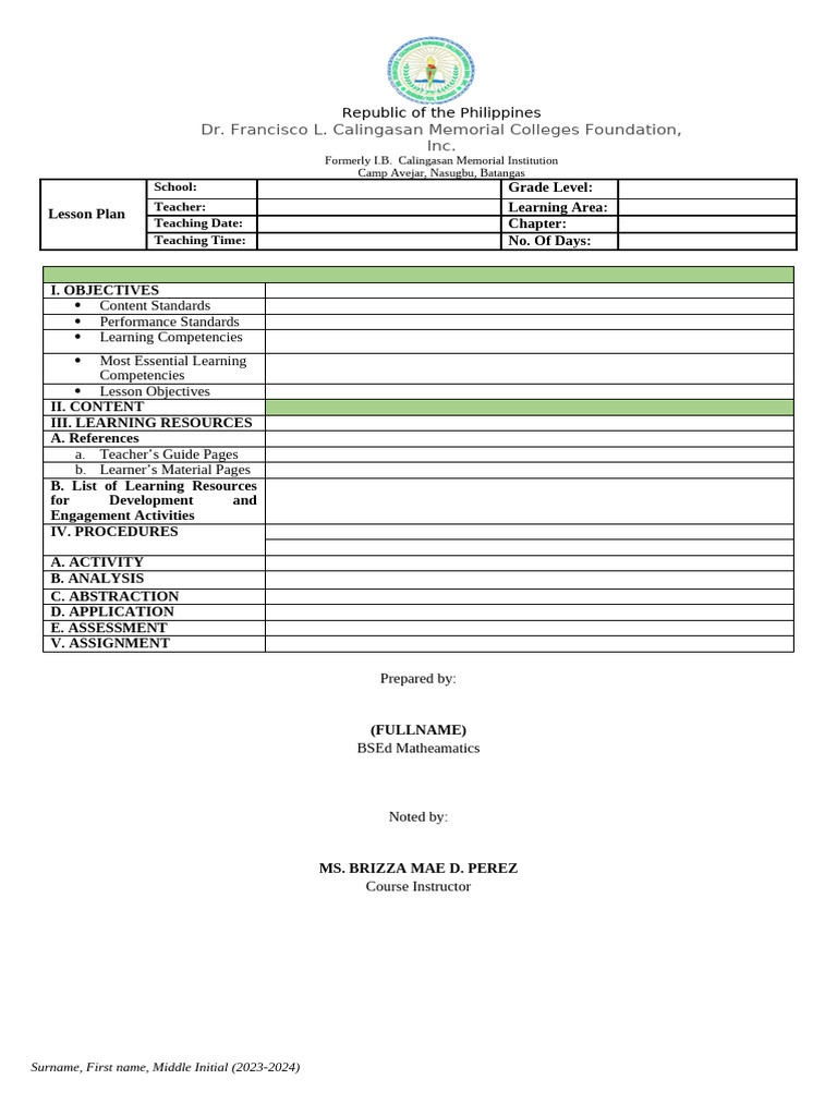 Lesson Plan Format | PDF