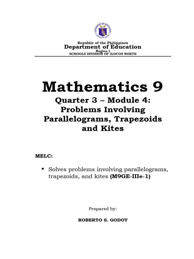 Math 9 Q3: Parallelograms & Trapezoids | PDF | Rectangle | Perpendicular