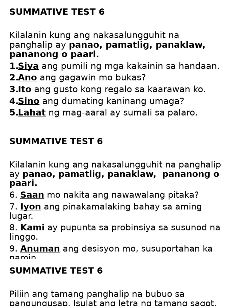 Summative Test 6 | PDF