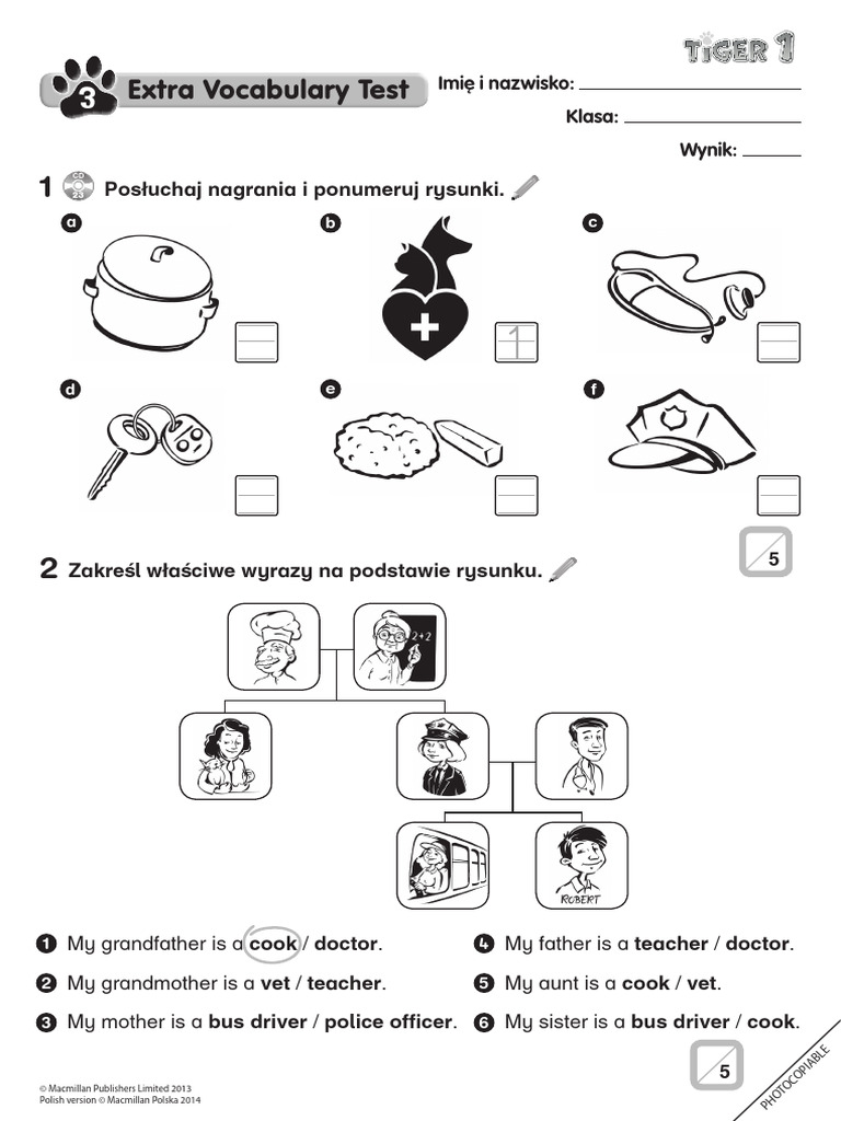 Tiger 1 Unit 3 Extra Vocabulary Test | PDF