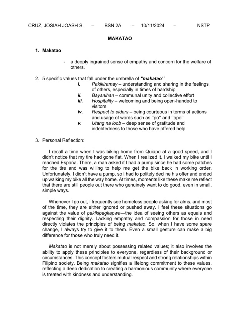 Values of Makatao in Filipino Culture | PDF | Social Psychology