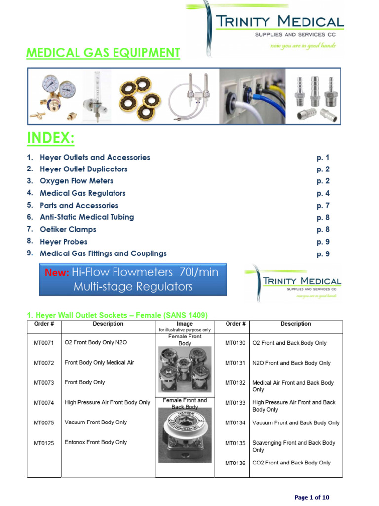 Medical Gas Equipment Guide | PDF | Nitrous Oxide | Gases