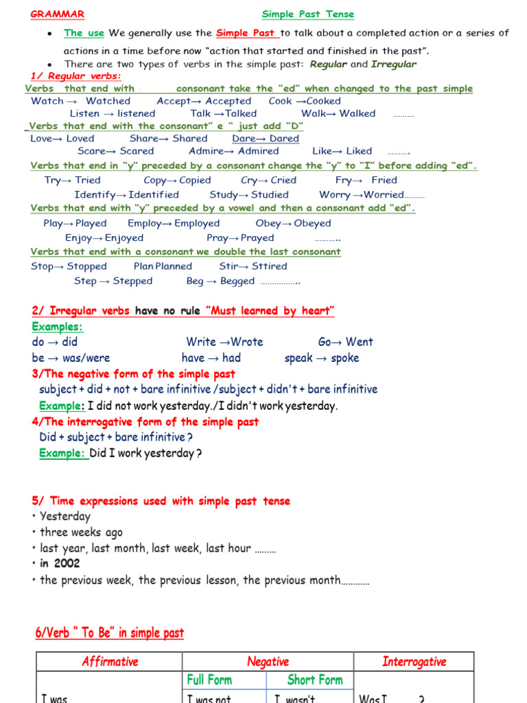 simple past | PDF | Verb | Linguistic Typology