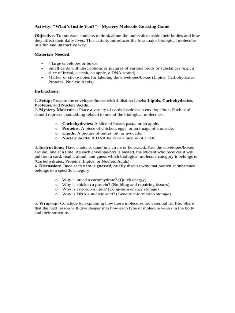 Biomolecule Activity and Worksheet Guide | PDF | Biomolecules | Nucleic ...