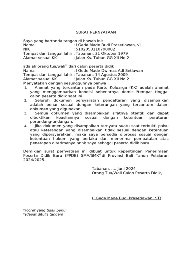 SURAT PERNYATAAN Ajus Dwimas Bengu | PDF