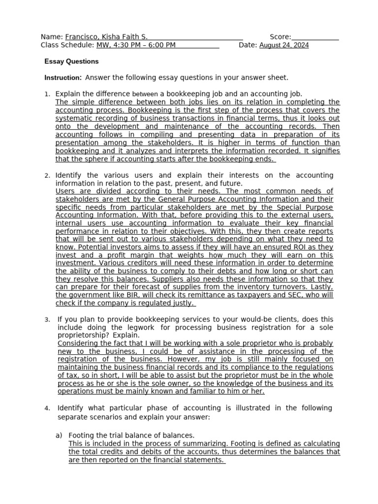 AC 1101 Chapter 1 Activities UPDATED | PDF | Accounting | Debits And Credits