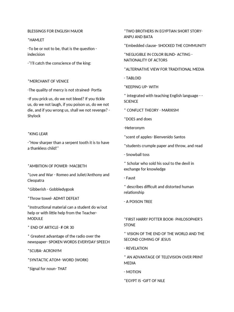 Blessings For English Major2 | PDF | Word | Linguistics