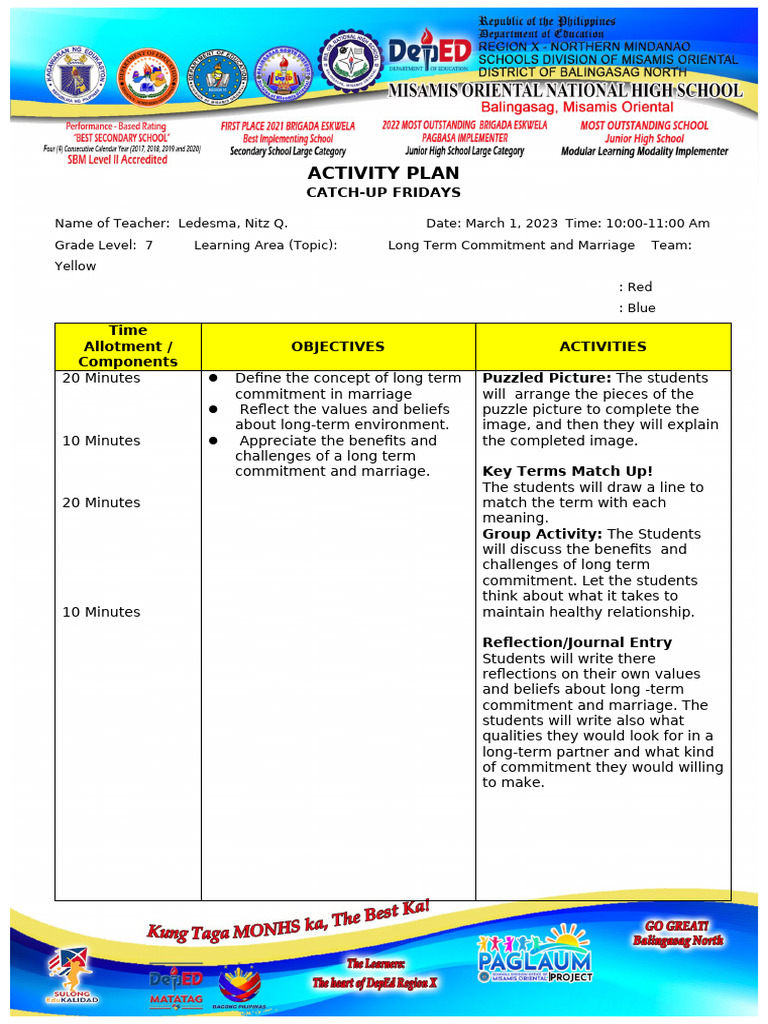 Catch Up Fridays Activity Plan | PDF | Career & Growth