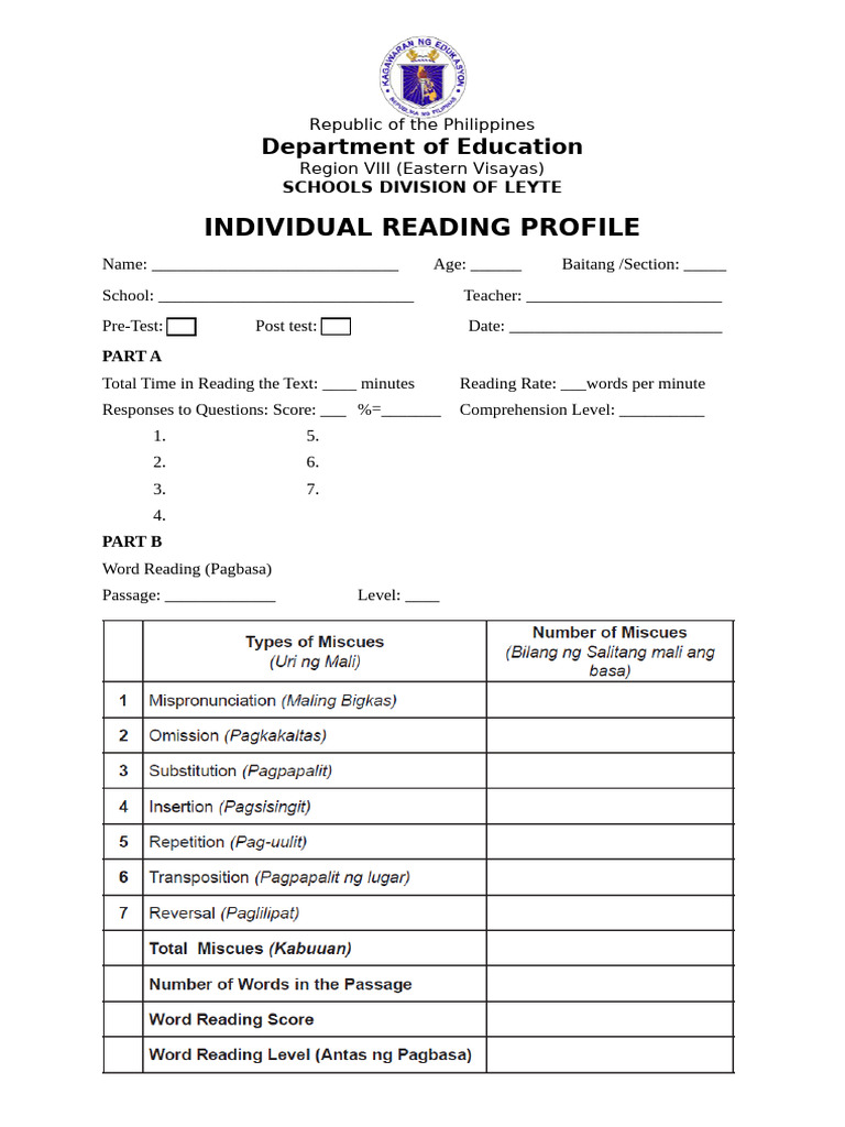 Individual Reading Profile Template | PDF