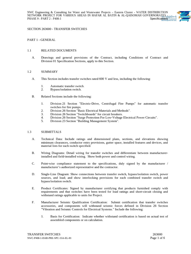 SPC - 01 - Sec-263600 - Transfer Switches | PDF | Switch | Electrical ...
