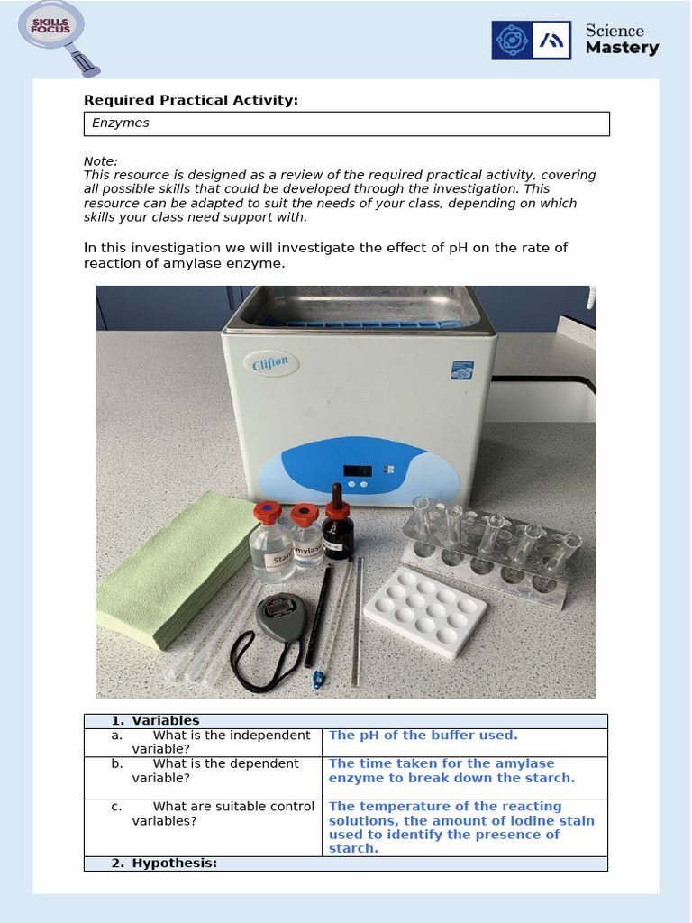 B Enzymes - RPA Student Checklist Teacher Guidance | PDF | Ph | Enzyme