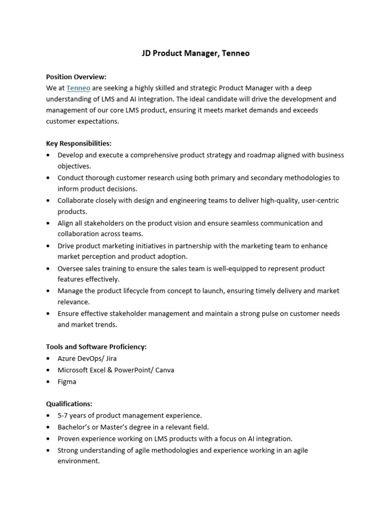 Product Manager Role at Tenneo | PDF | Business