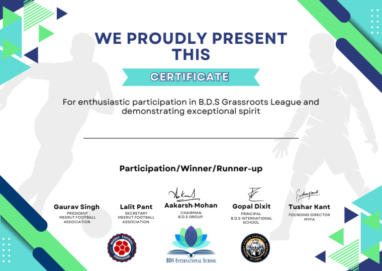 BDS Grassroots Football Leauge Certificate | PDF