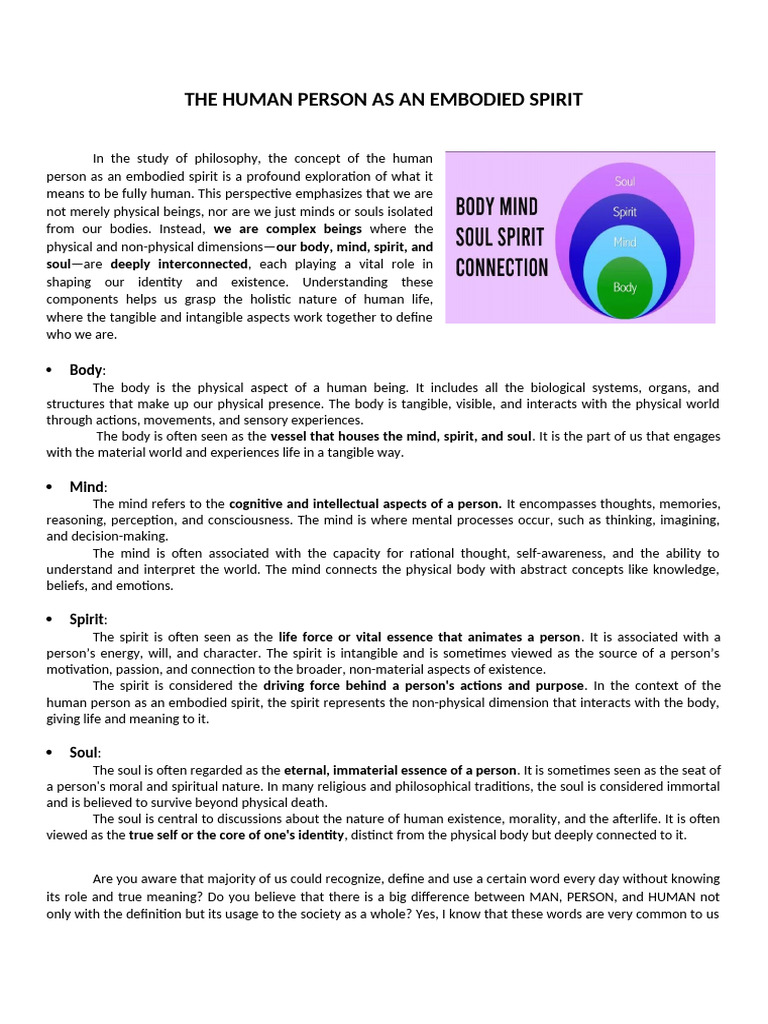 6-THE-HUMAN-PERSON-AS-AN-EMBODIED-SPIRIT | PDF | Mind | Soul