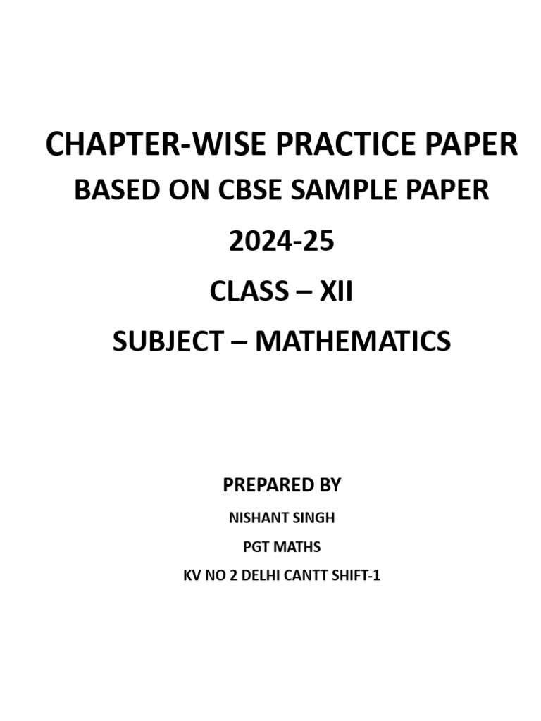 Chapter Wise Practice Paper Class Xii | PDF | Function (Mathematics ...