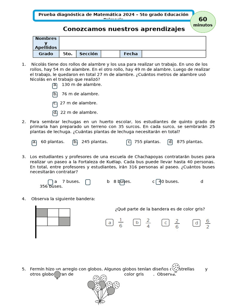 Quinto Grado - Matematica - Primaria | PDF