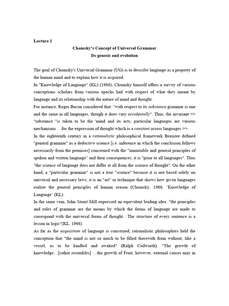 01 Chomsky's Concept of Universal Grammar | PDF | Linguistics | Noam ...