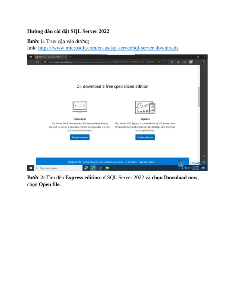 HD Cai Dat SQL Server 2022 | PDF