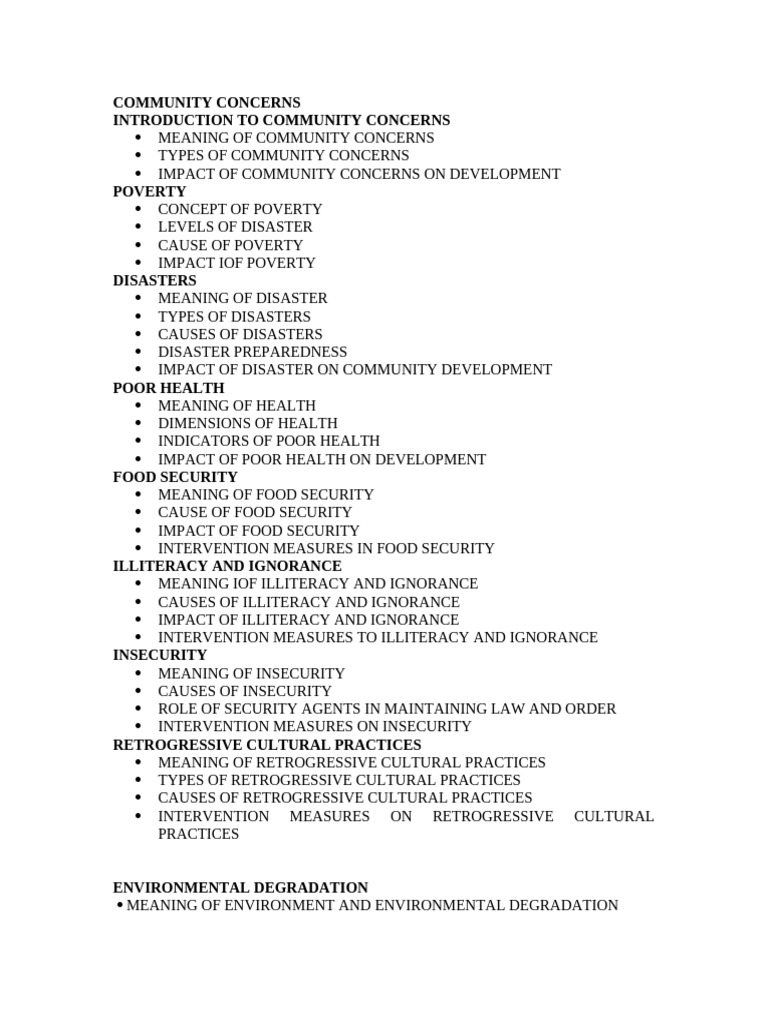 COMMUNITY CONCERNS | PDF | Food Security | Poverty