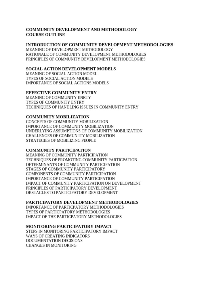 Community Development Methodologies Overview | PDF | Evaluation | Community