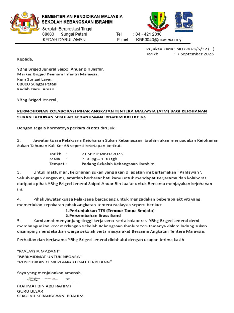 Surat Ke Kem Tentera (Gimik Pelancaran Sukan) PDF | PDF