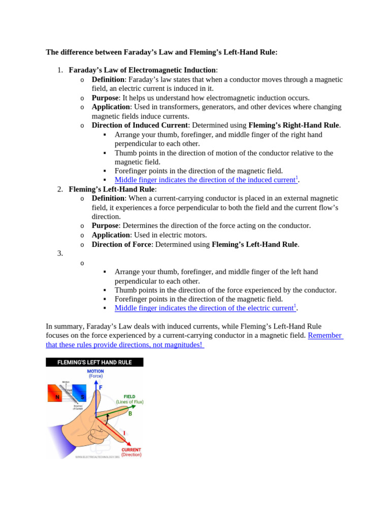 Faraday's Law and Fleming Left Hand Rule | PDF | Electric Motor ...