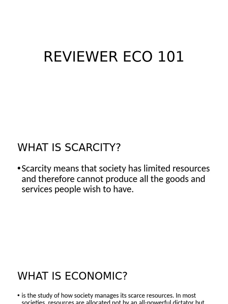 Reviewer Eco 101 | PDF | Demand | Supply (Economics)