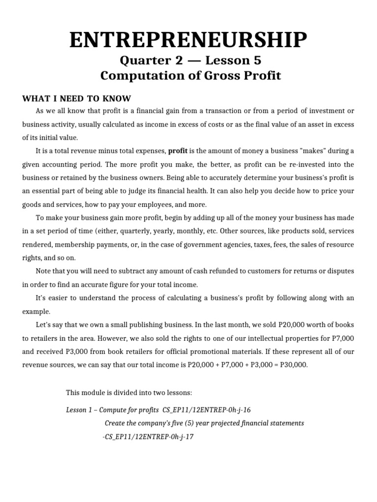 LM ENTREP Q2 5 ComputingProfit | PDF | Expense | Gross Income