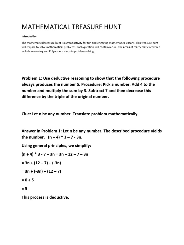 Mathematical Treasure Hunt | PDF