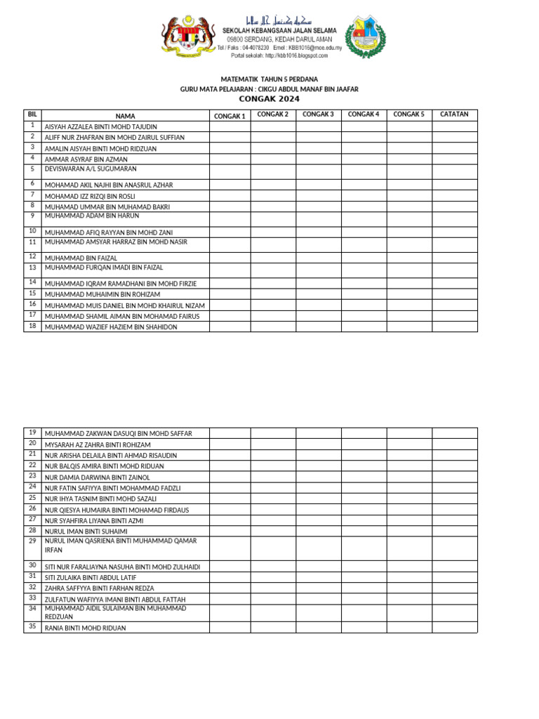 Carta Congak 2024 | PDF