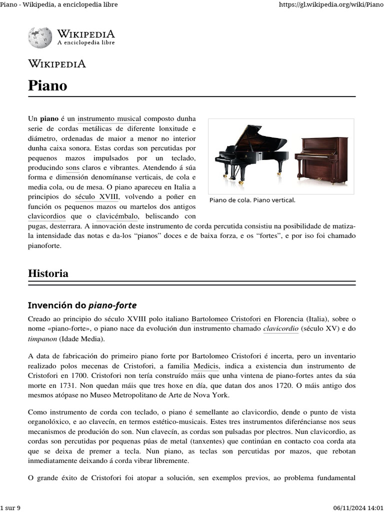 Piano - Wikipedia, A Enciclopedia Libre | PDF