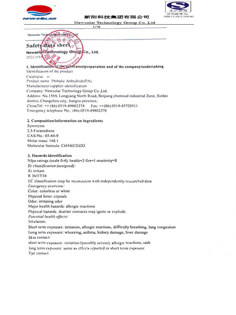 MSDS-PA (004) - Optimized | PDF | Technology & Engineering