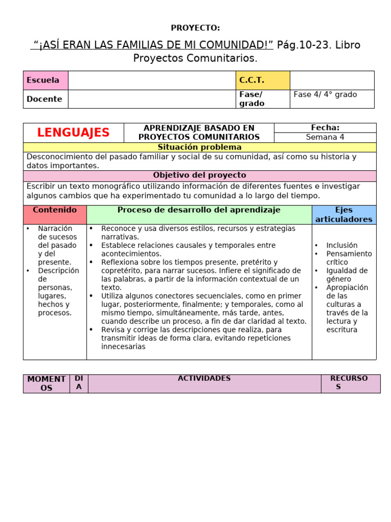4° Proyecto PC Así Eran Las Familias de Mi Comunidad Libro PC | PDF ...