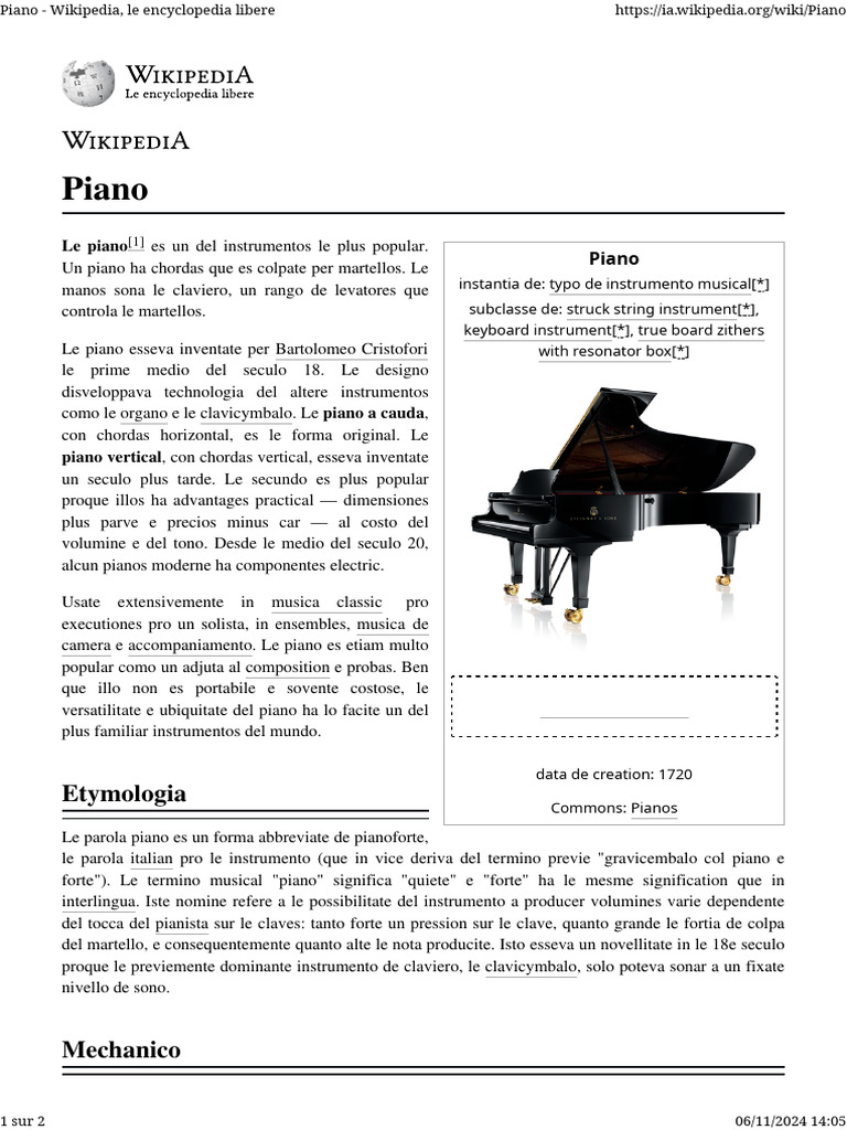 Piano - Wikipedia, Le Encyclopedia Libere | PDF