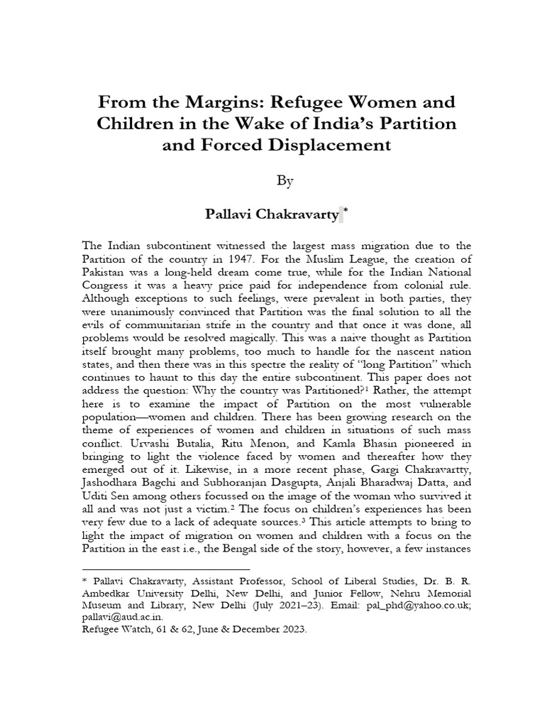 Refugee Women and Children Post-Partition | PDF | Partition Of India ...