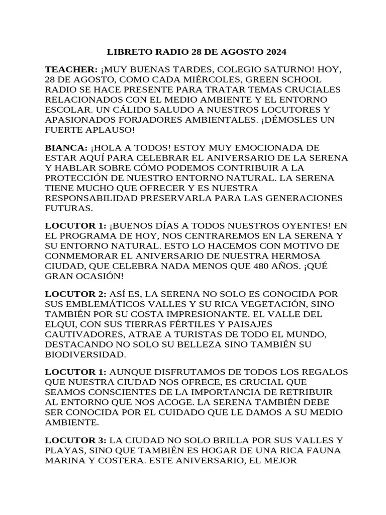 Libreto Radio 28 de Agosto 2024 | PDF | Residuos | Ciencias de la Tierra