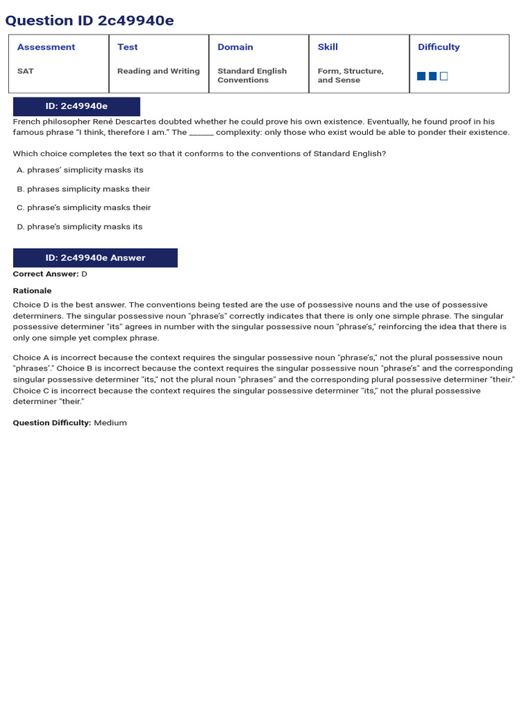 SAT Suite Question Bank - FORM STRUCTURE & SENSE | PDF | Grammatical ...
