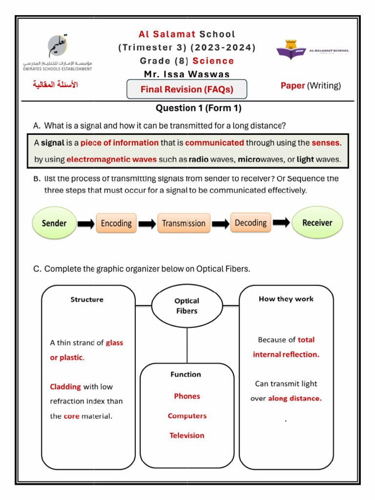 Grade 8 (Answers) - Issa Wasws | PDF