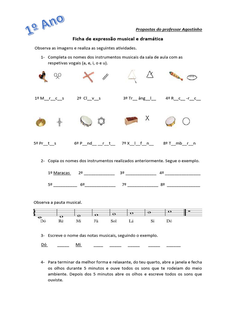 Atividades de Expressão Musical e Dramática | PDF | Teoria da Música ...