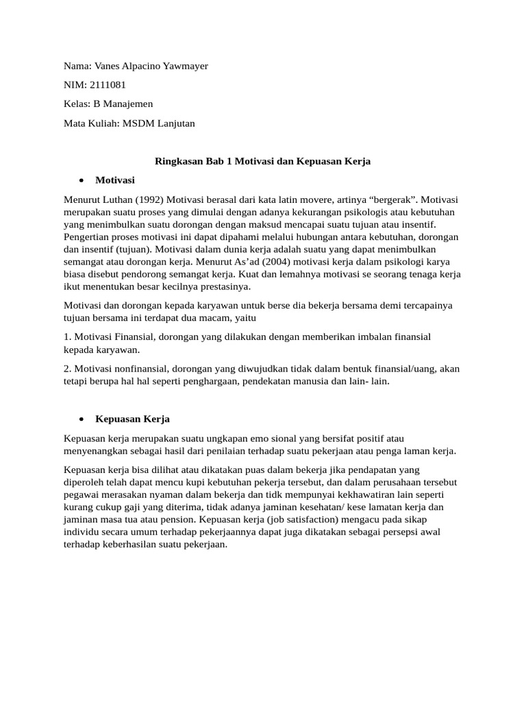 Ringkasan Riset MSDM Bab 1 | PDF