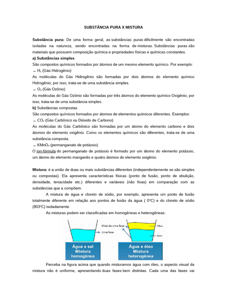 Diferenças entre Substâncias e Misturas | PDF | Mistura | Substancias ...