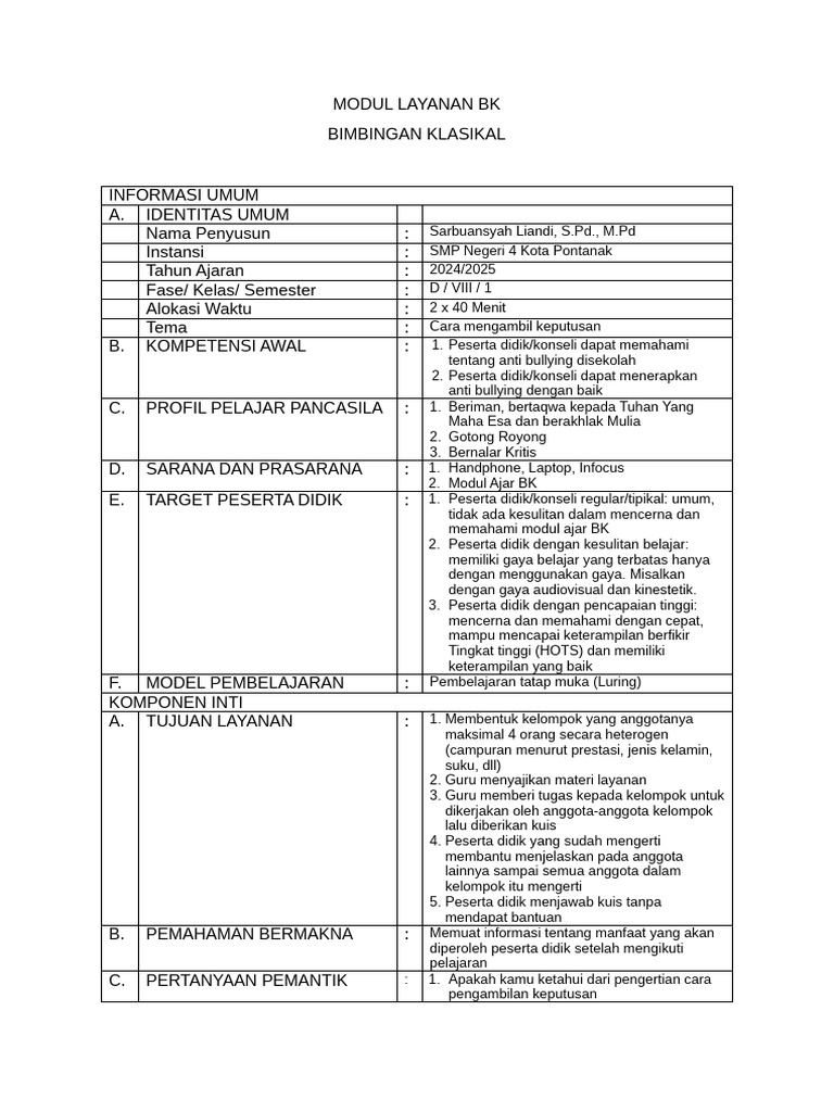 Format Modul Layanan BK Cara Mengambil Keputusan | PDF | Karier & Perkembangan